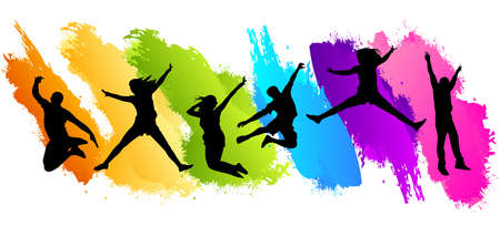 People jumping on color background: Royalty-free vector graphics