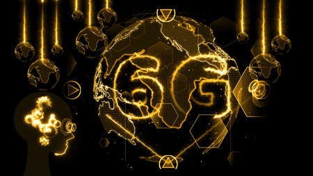 6G network hyper speed Internet digital world map in monitor digital ...