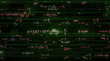 Background with mathematical equations and numbers in computer ...
