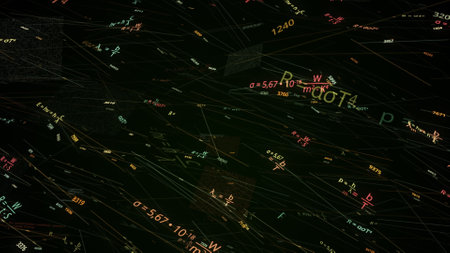 Animation of typing mathematics and physics formulas in abstract digital space. Animation ...