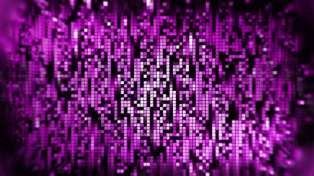 Pixel rain on black background. Motion. Colored pixels move down in ...