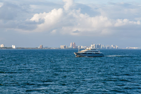 Nice yacht on deep blue water near harbor - Stock Image - Everypixel
