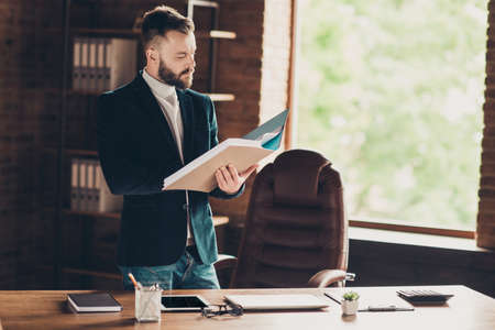 Daily routine. Classic elegant serious smart clever intelligent man ...