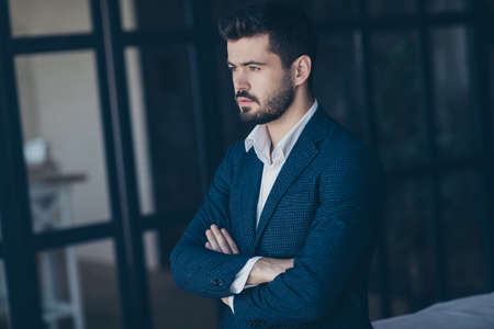 Closeup profile photo of trendy handsome business person guy standing ...