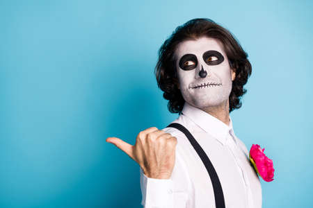 Close-up profile side view portrait of his he handsome demonic diabolic ...