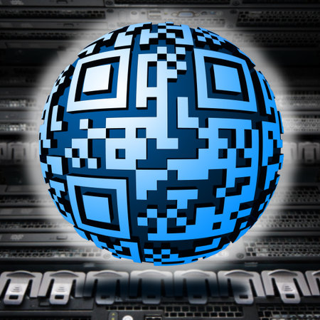 Digital round QR code with technology background - Stock Image - Everypixel
