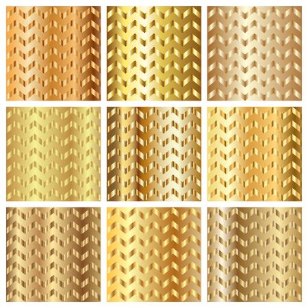 Golden gradient chevron patterns set. Abstract modern vector background ...