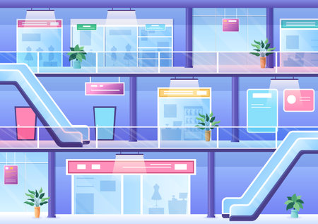 Shopping Mall Modern Background Illustration with Interior Inside ...