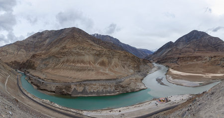view point at meeting 2 rivers (Indus and Zanskar Rivers), Leh Ladakh ...