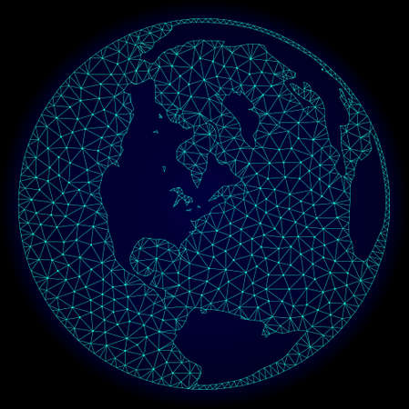 Polygonal vector mesh map of global ocean. Connected lines, triangles ...
