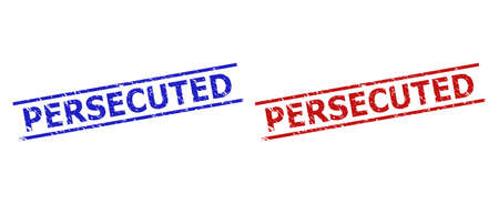 Blue and red PERSECUTED seal stamps on a white background. Flat vector ...