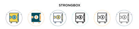 Strongbox icon in filled, thin line, outline and stroke style. Vector illustration of two ...