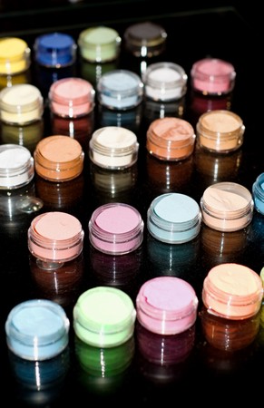 Set of powder cosmetic on a mirror table (shallow dof)の写真素材 ...