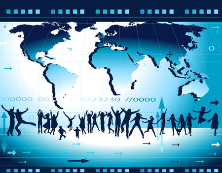 happy futuristic society, abstract background with happy community ...