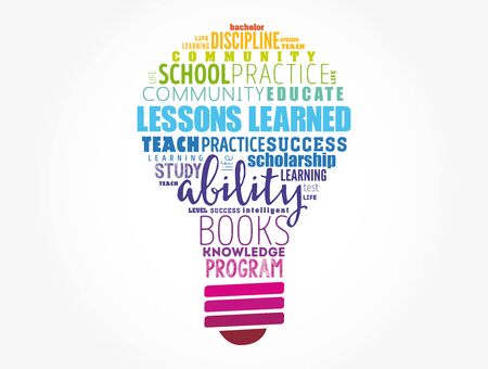Lessons Learned light bulb word cloud collage, education concept ...