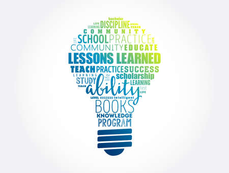 Lessons Learned light bulb word cloud collage, education concept ...