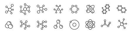 Collection of molecule outline icons. Chemical structure, atom icon ...