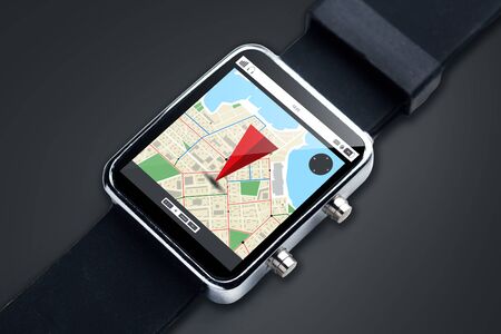 modern technology, object, navigation and media concept - close up of ...