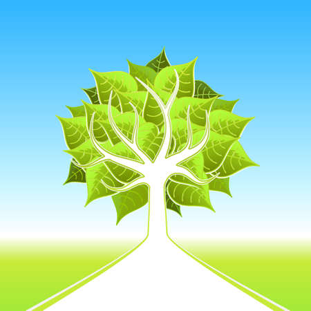Vector illustration of a stylized ecological tree with big leafs and ...
