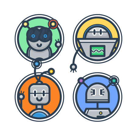 Set of flat robot avatars for apps and games, web-design, media, social ...