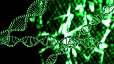 Science Molecular Glass DNA Model Structure under green flash light. 3D ...