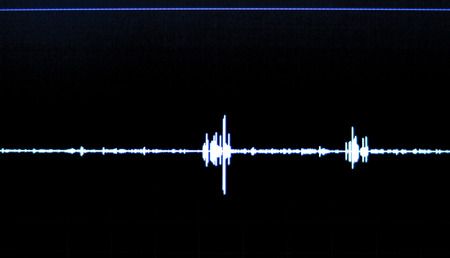 Audio studio digital voice recording voiceover sound wave on computer ...