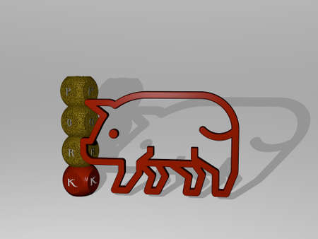 3D representation of pork with icon on the wall and text arranged by ...