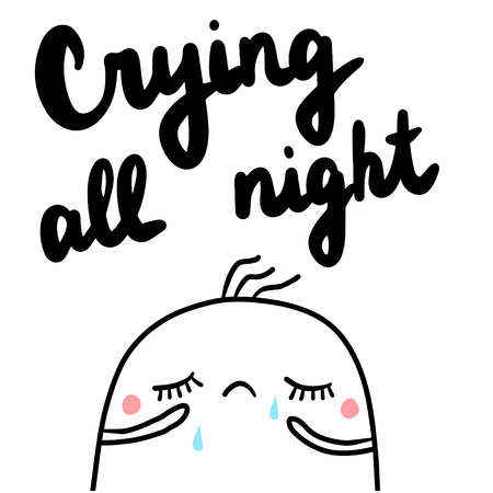 Crying all night hand drawn illustration with sad marshmallow ...