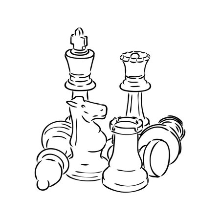 Hand-drawn sketch set of Chess pieces on a white background. Chess ...