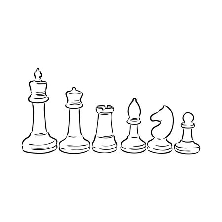 Hand-drawn sketch set of Chess pieces on a white background. Chess ...