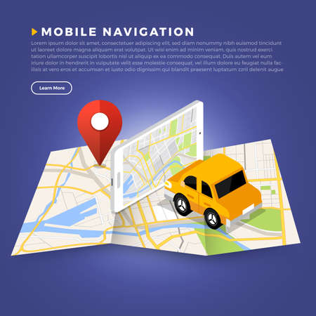 Illustrations design concept location maps with road follow route for ...