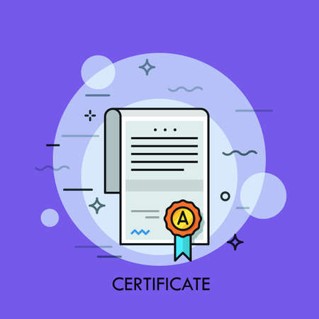 Paper document with text, signature, wafer seal and ribbon. Certificate ...