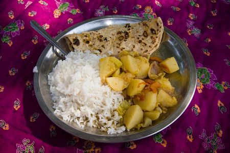 Chapati, rice and vegetable for lunch during safari - Thar desert ...