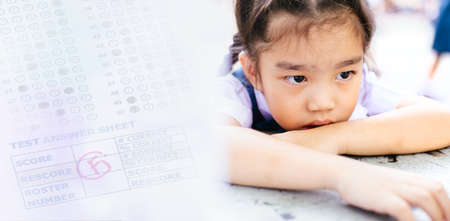 Unhappy student disappointed by test with F grade. Education concept ...