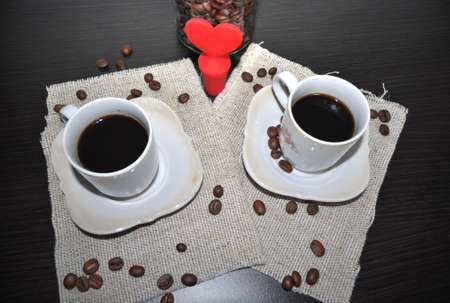 valentines day - two cups of coffee with coffee beans and heart - Stock ...