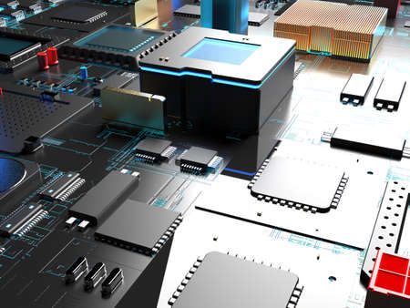 computer processors close up. 3d render on the topic of technologies ...