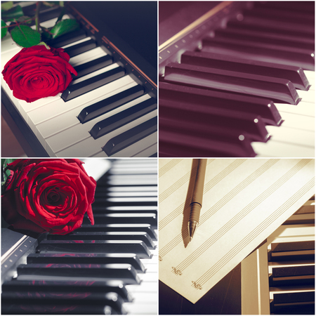 Piano keyboard close up. collage. - Stock Image - Everypixel