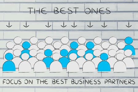 The best business partners: crowd with selected people in blue pointed ...