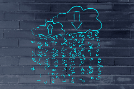 Clouds with binary code rain and uploads & downloads arrows - Stock ...
