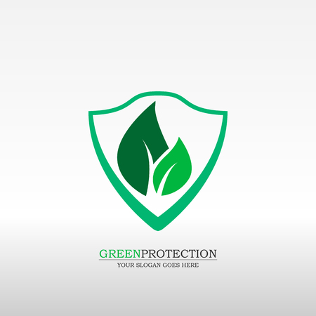 Green company logo. Environmental Protection. Sheet behind the shield ...