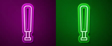 Glowing neon line Baseball bat icon isolated on purple and green ...