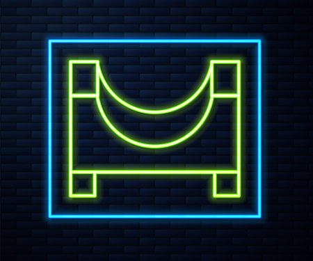 Glowing neon line Skate park icon isolated on brick wall background ...