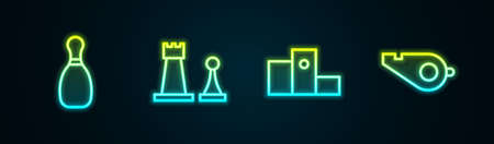 Set line Bowling pin, Chess, Award over sports winner podium and ...