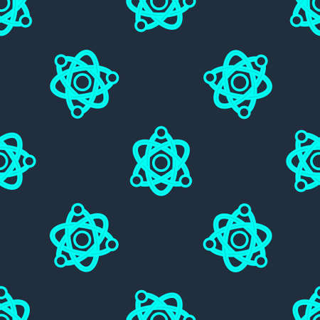 Green line Atom icon isolated seamless pattern on blue background ...
