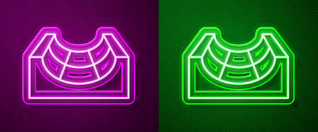 Glowing neon line Skate park icon isolated on purple and green ...