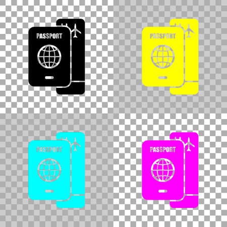 Passport, boarding pass. air travel concept. Colored set of cmyk icons ...