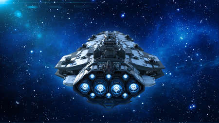 Alien spaceship in the Universe, spacecraft flying in deep space with ...