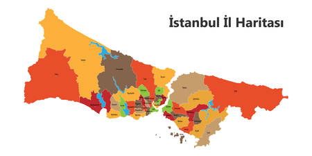 Istanbul county map - vector illustration. Istanbul Districts map with ...