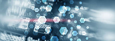 Information communication technology concept.Honeycomb panorama ...