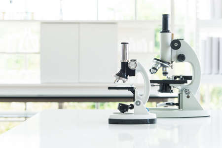 Picture of two microscope with metal lens for research and medical ...